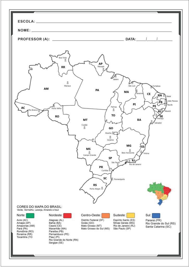 Desenhos de Mapa do Brasil para Imprimir e Colorir