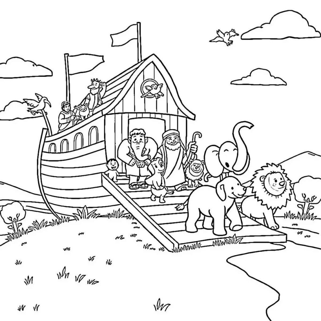 Desenhos da Arca de Noé para Imprimir e Colorir