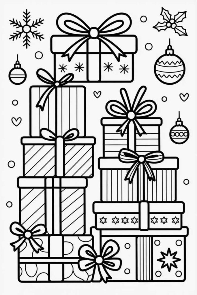 Desenhos de Presentes de Natal para Imprimir e Colorir