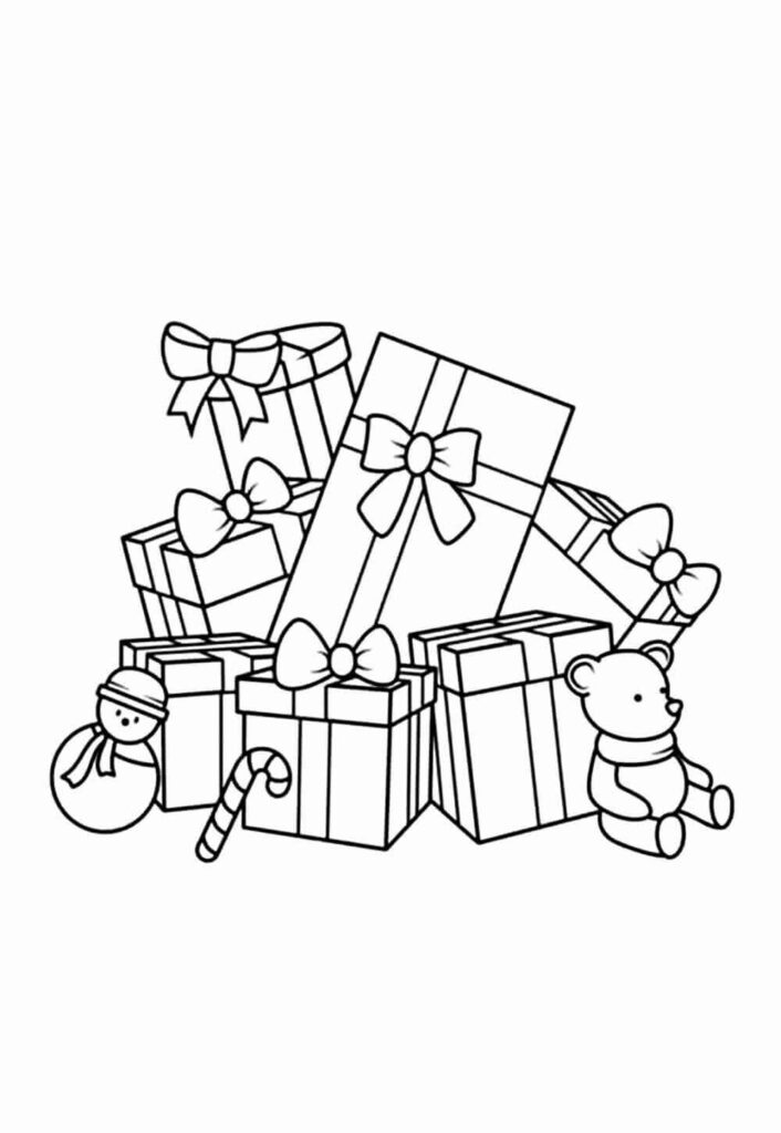 Desenhos de Presentes de Natal para Imprimir e Colorir
