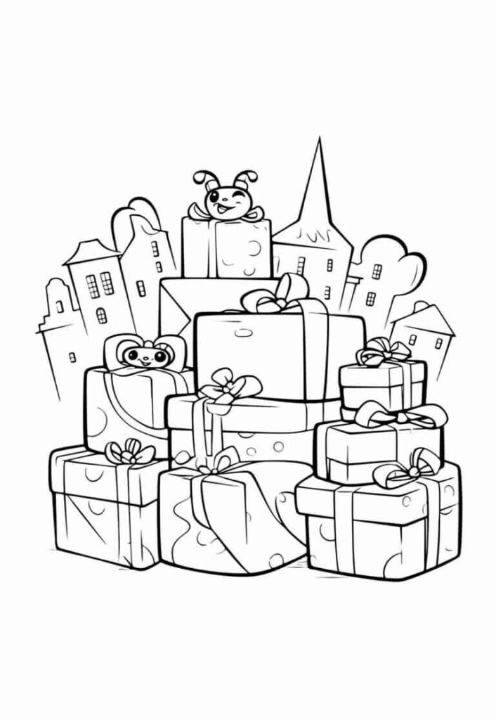 Desenhos de Presentes de Natal para Imprimir e Colorir